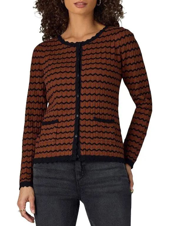 Wit & Wisdom Striped Round Neck Cardigan - Umber/black