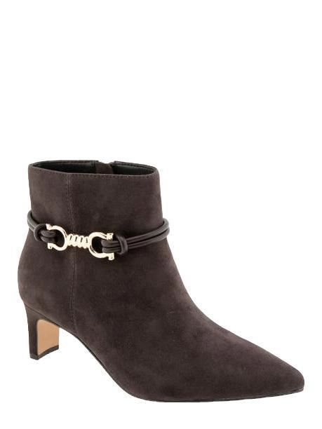 Andre Assous Wrenna Pointed Toe Bootie With Buckled Detail - Chocolate