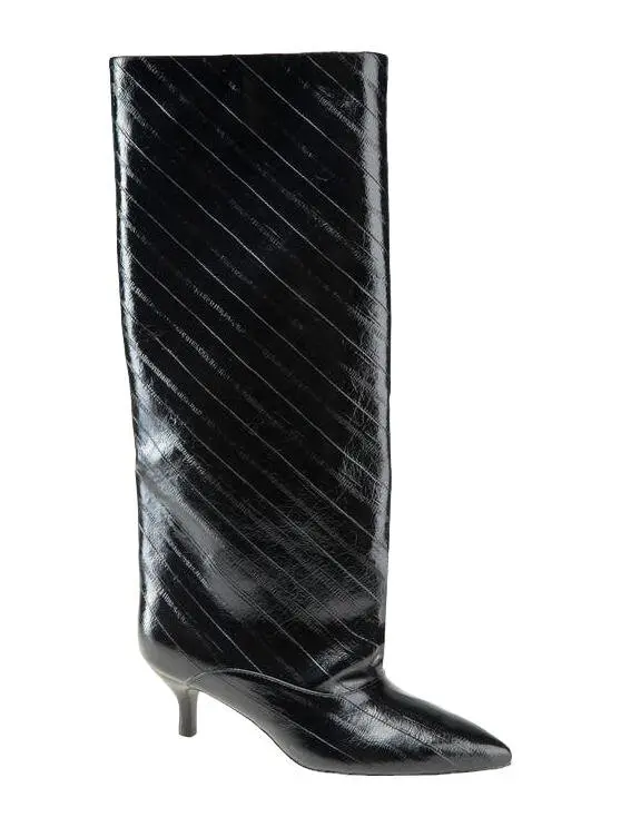 KENNETH COLE Knee High Pull-on Kitten Heel Pointed Toe Boots - Black