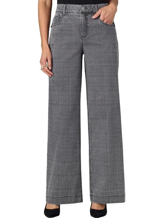Wit & Wisdom Plaid High Waist Wide Leg Jeans - Grey Multi