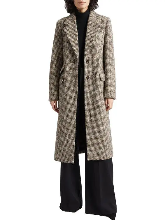 REISS Kai Check Wool Blend Bouclé Coat - Brown Check