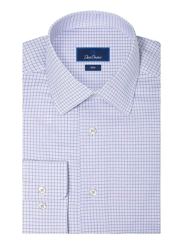 David Donahue Slim Fit Check Stretch Cotton Twill Dress Shirt - White/purple