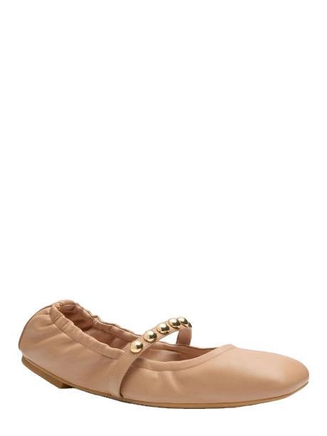 STUART WEITZMAN Goldie Studded Mary Jane Ballet Flats - Adobe Nappa