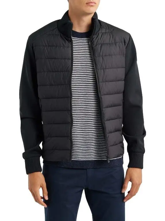 SAVE THE DUCK Hybrid Quilted Puffer Jacket With Knit Sleeves - Black