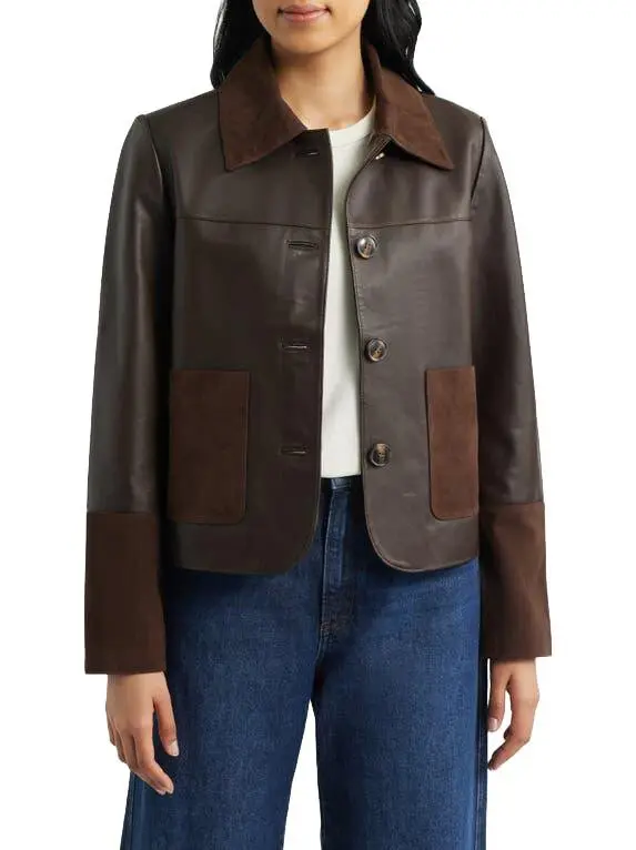 Bernardo Mixed Media Leather Jacket - Chocolate