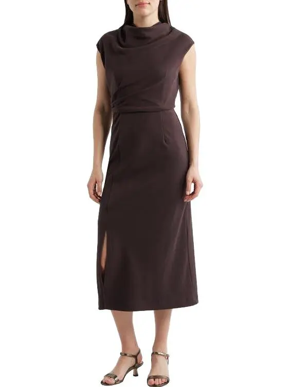 Julia Jordan Cowl Neck Sleeveless Midi Dress - Dark Brown