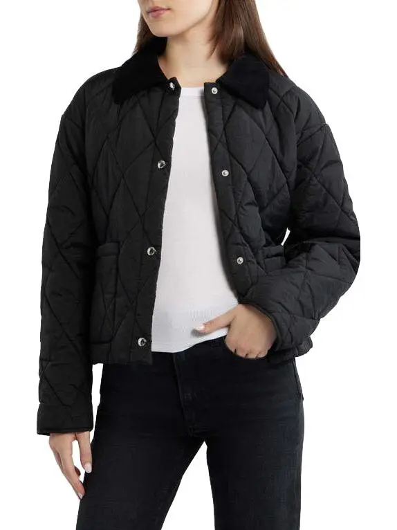 Sam Edelman Quilted Crop Jacket With Corduroy Collar - Black