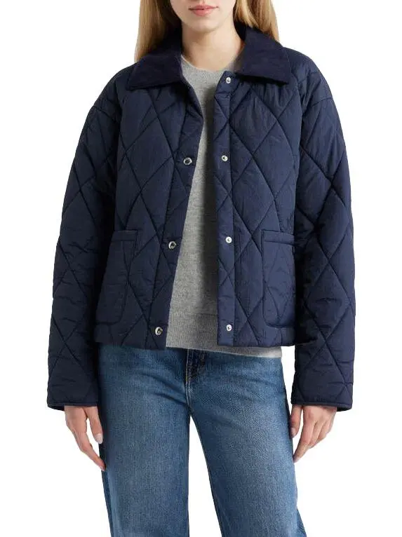 Sam Edelman Quilted Crop Jacket With Corduroy Collar - Navy