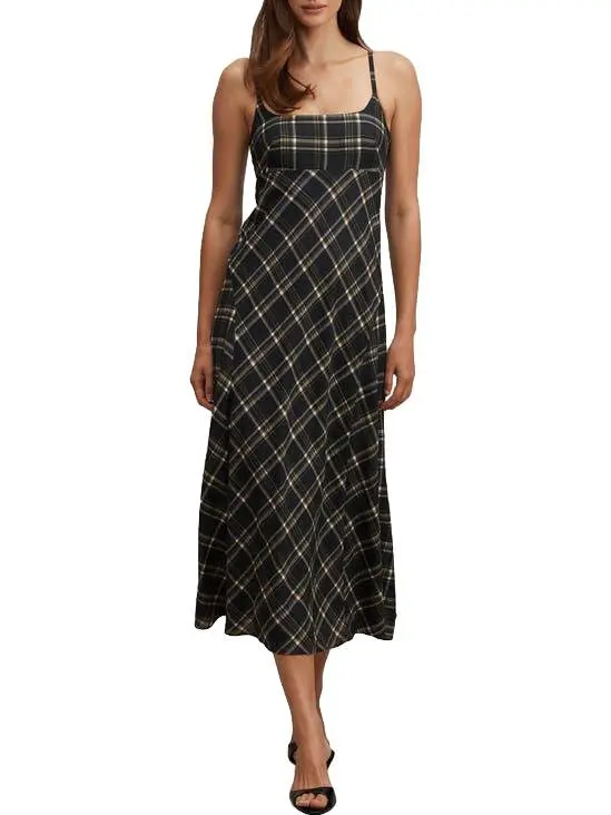 EVER NEW Harley Check Godet Midi Dress - Olive Check