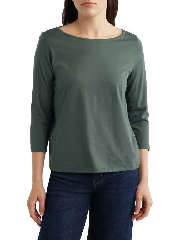 Eileen Fisher Bateau Neck 3/4 Sleeve Jersey Top - Everglade