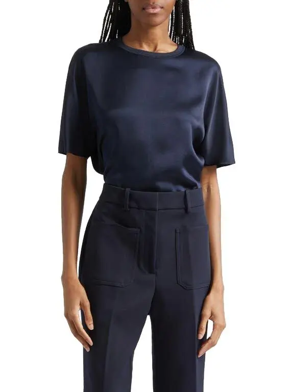 REISS Lena Silk Crewneck Top - Navy