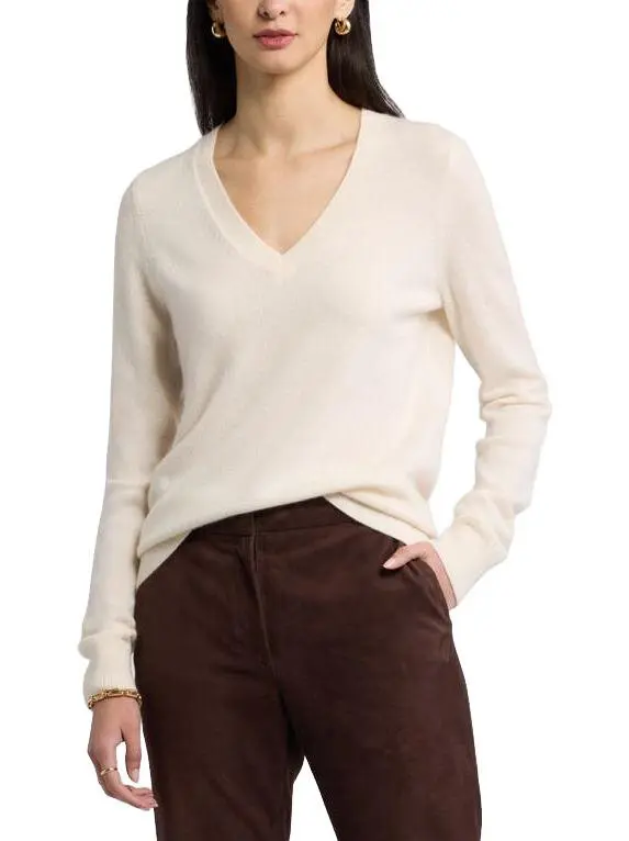 Nordstrom V-neck Cashmere Sweater - Ivory Snow