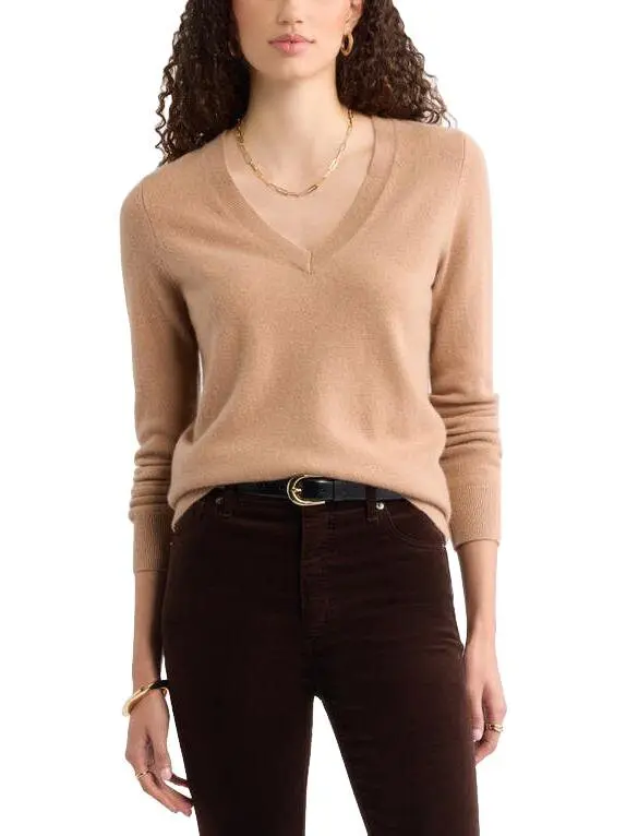 Nordstrom V-neck Cashmere Sweater - Tan Finch