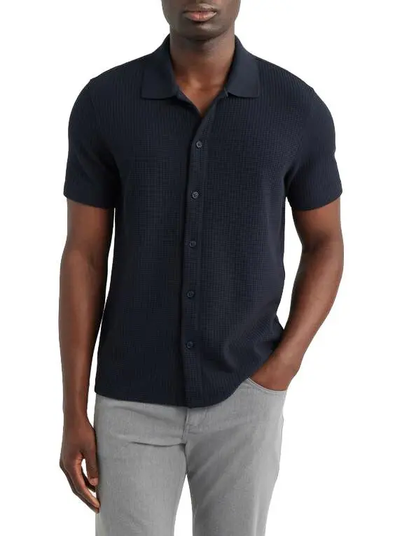 Vince Grid Waffle Knit Button-up Shirt - Coastal