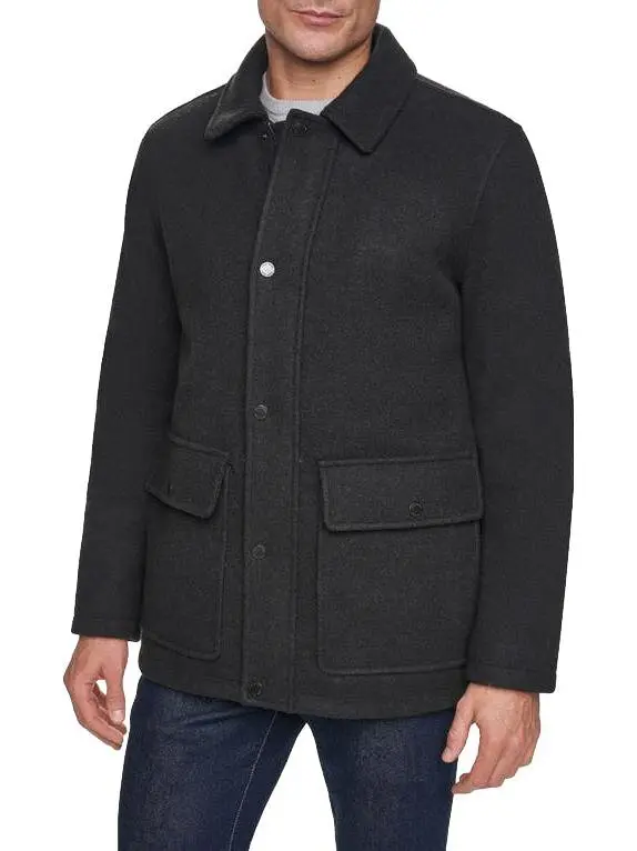 Cole Haan Insulated Flannel Wool Jacket With Faux-leather Collar Detail - Black