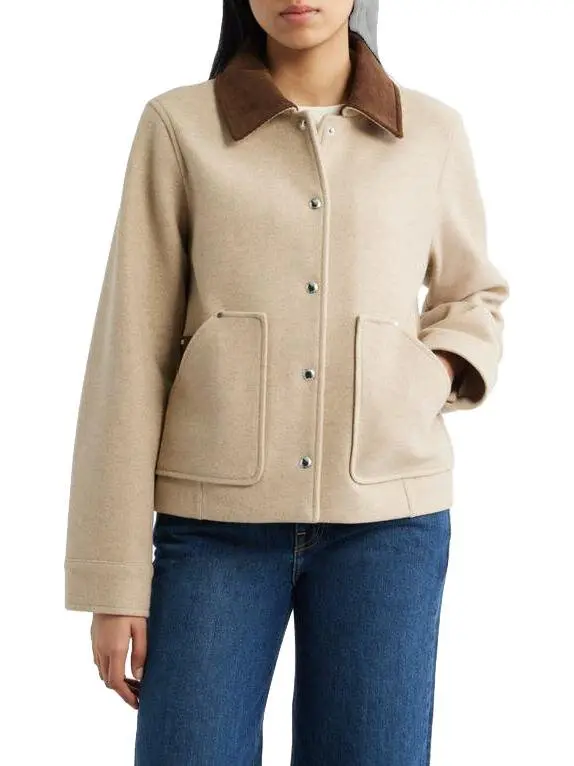 Sam Edelman Corduroy Trim Flannel Jacket - Wheat