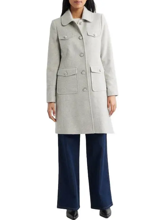 CECE DUPRAZ Herringbone Flap Pocket Coat - Light Grey Herringbone