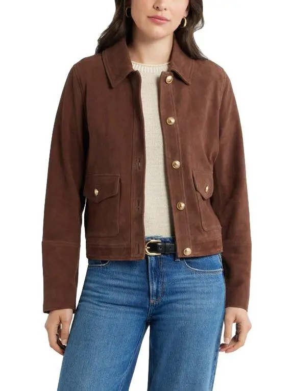 Caslon Suede Button-front Jacket - Brown