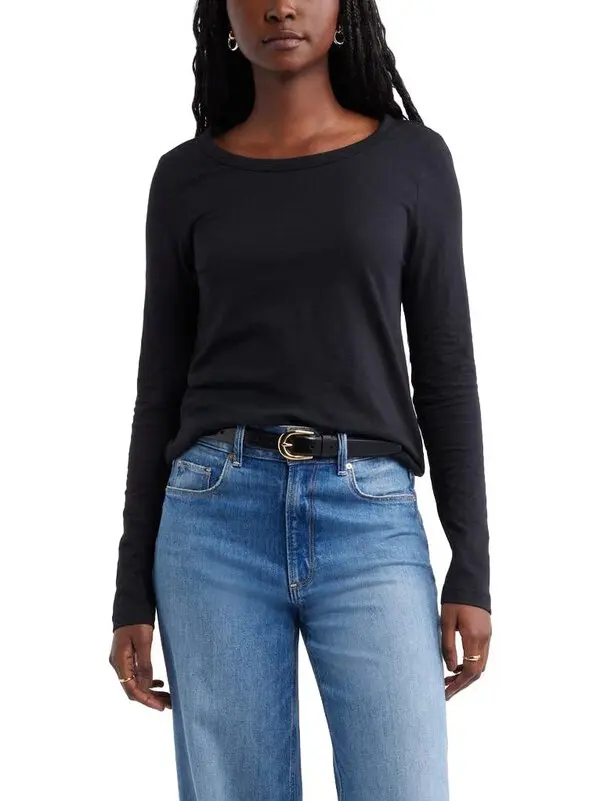 Caslon Long Sleeve Slub Crewneck T-shirt - Black