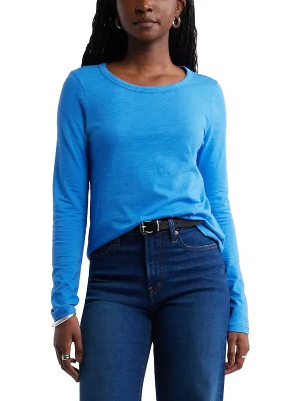 Caslon Long Sleeve Slub Crewneck T-shirt - Blue Bliss