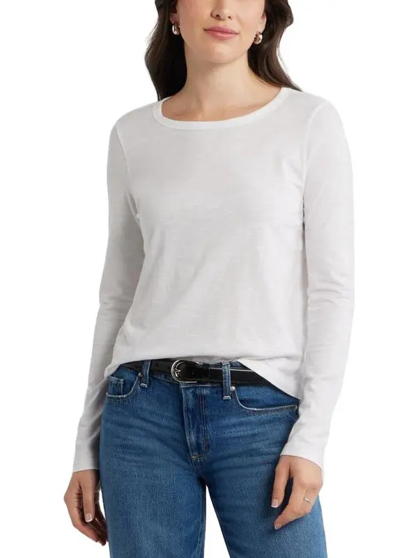 Caslon Long Sleeve Slub Crewneck T-shirt - White