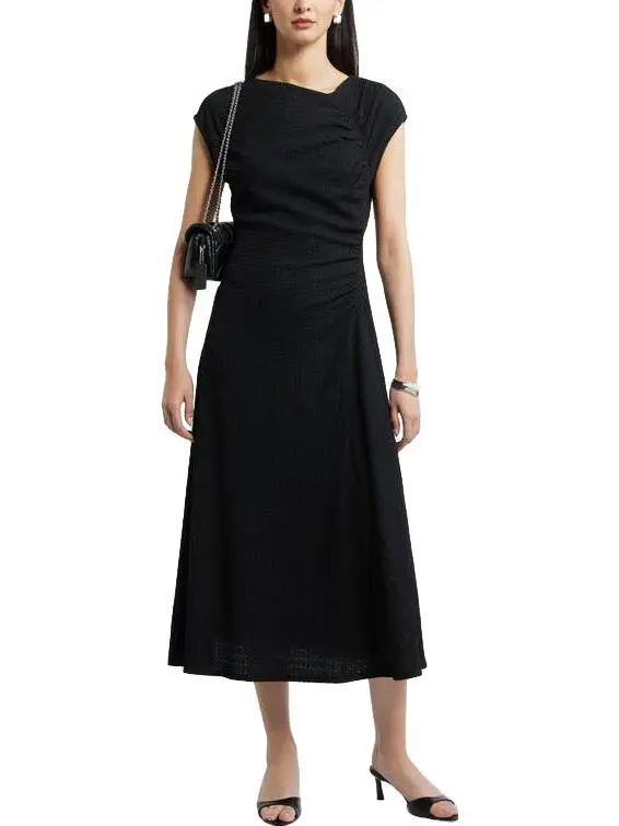 Nordstrom Textured Ruched Midi Dress - Black