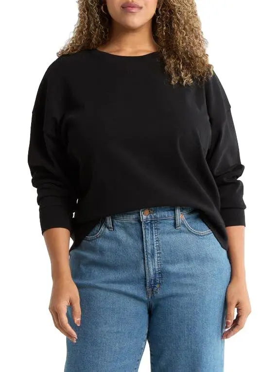 Caslon Stretch Cotton Rib Crewneck Sweatshirt - Black
