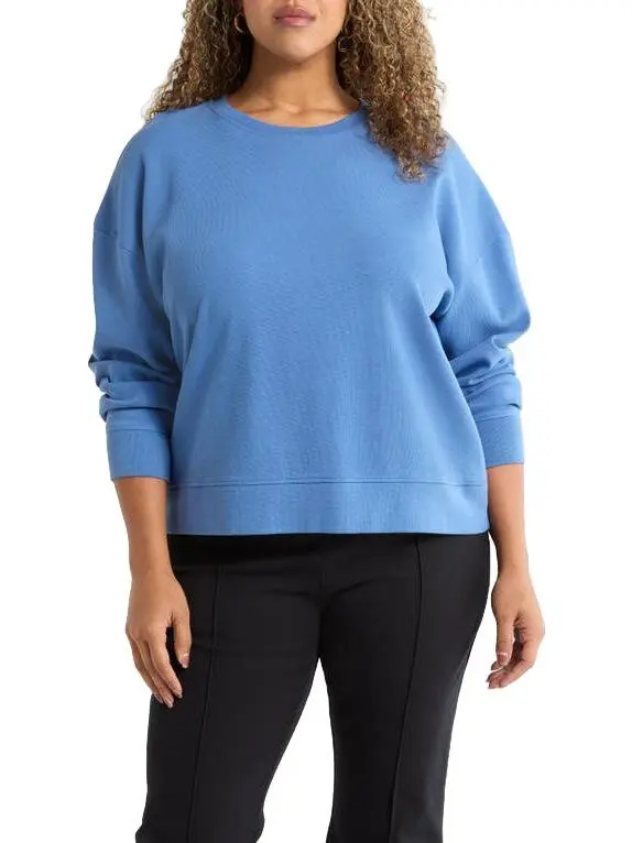 Caslon Stretch Cotton Rib Crewneck Sweatshirt - Blue Glory