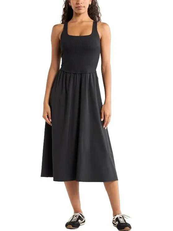 Zella Sleeveless Ribbed Tank Midi Dress - Black