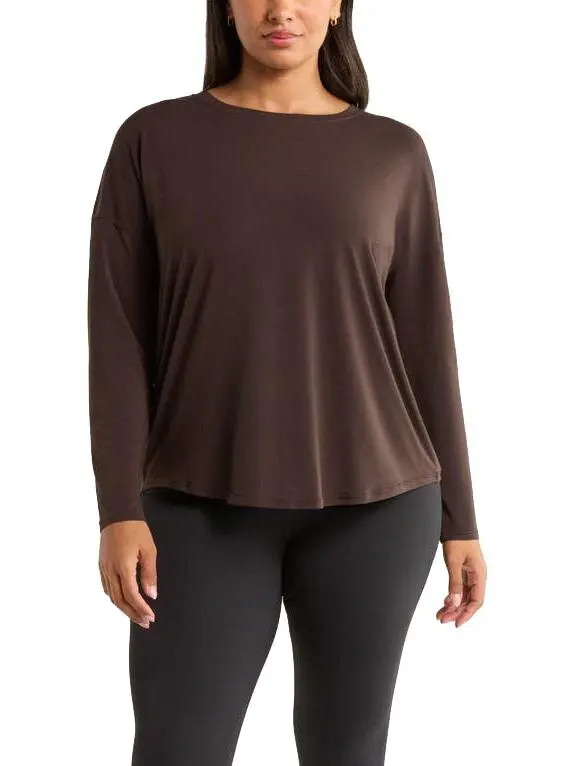 Zella Breathe Long Sleeve Performance T-shirt - Brown Mole