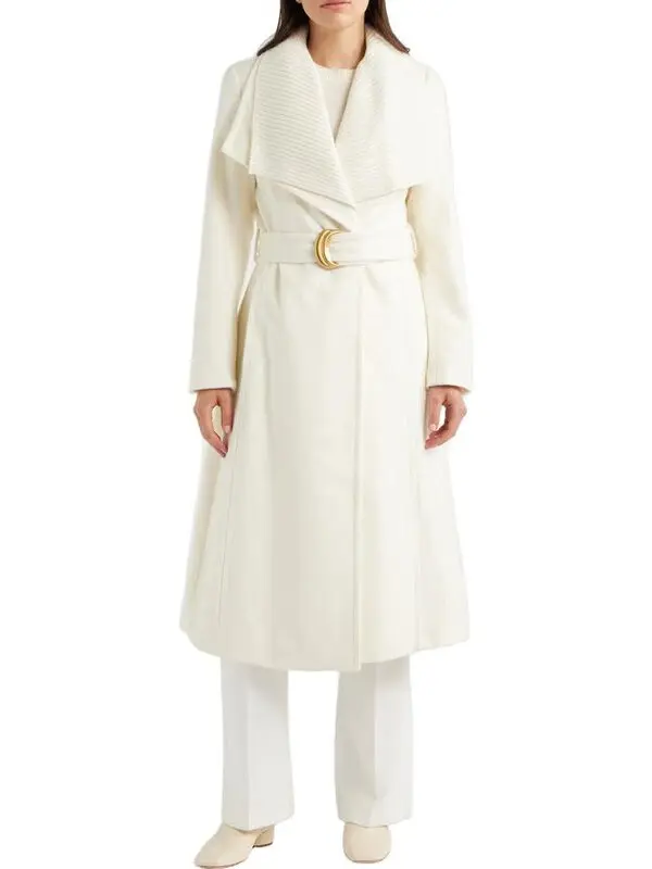Donna Karan New York Ribbed Collar Belted Coat - Ivory