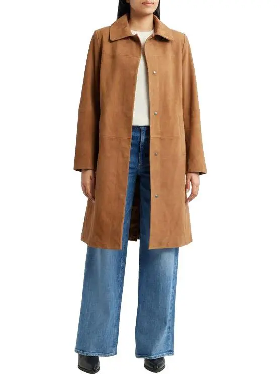 Bernardo Long Suede Coat - Camel