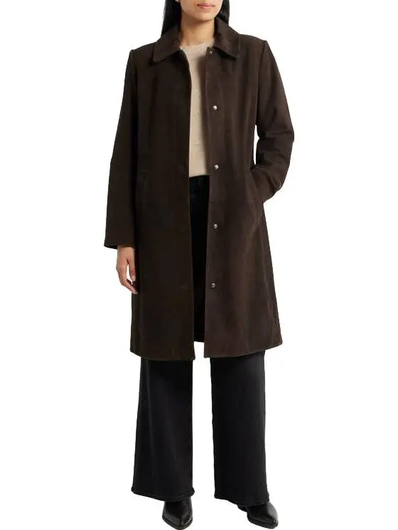 Bernardo Long Suede Coat - Dark Brown