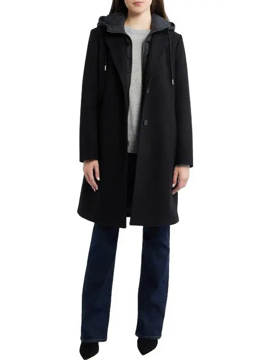 Lucky Brand Walker Coat With Hooded Bib Inset - Black