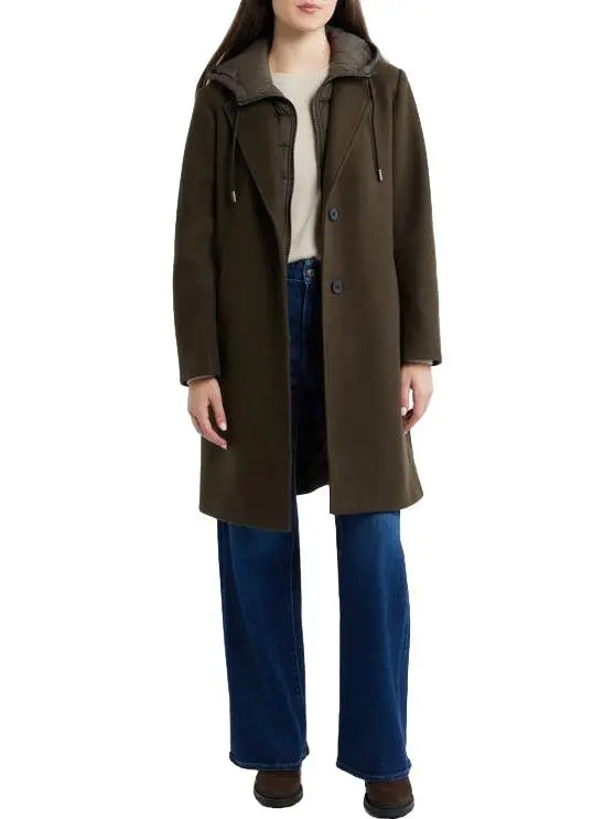 Lucky Brand Walker Coat With Hooded Bib Inset - Loden