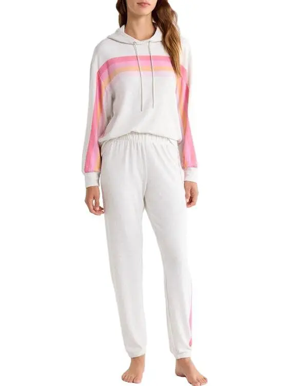 PJ Salvage Radiant Stripe Peached Jersey Hoodie Pajamas - H Cloud
