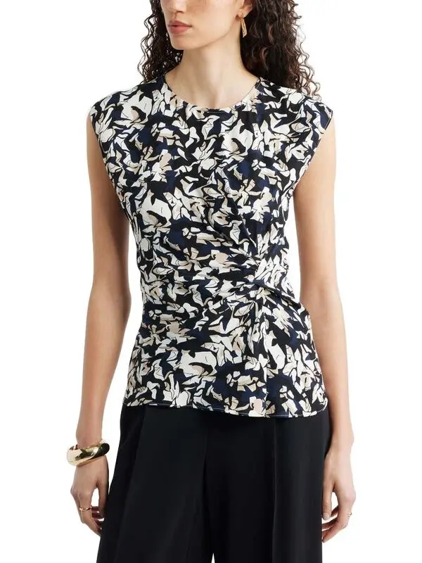 Nordstrom Side Twist Top - Navy- Tan Graphic Blocks