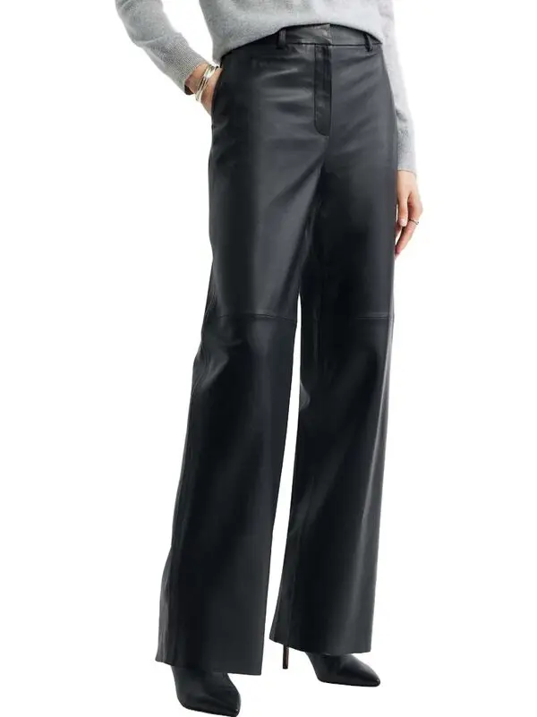 Nordstrom Leather Straight-leg Pants - Black