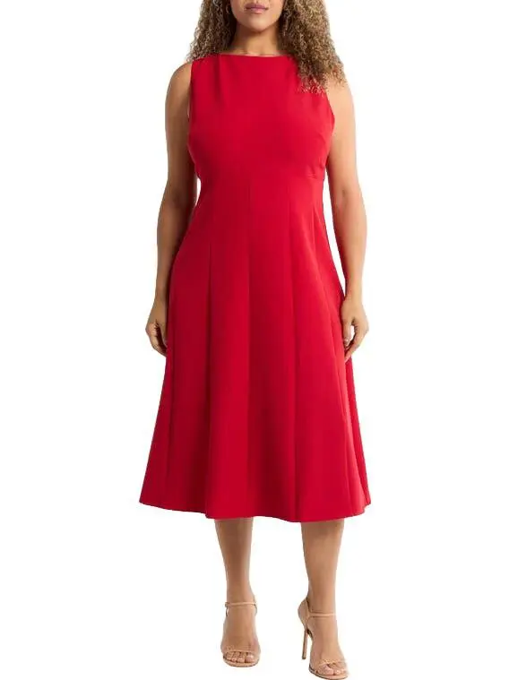 Chelsea28 Bateau Neck Midi Dress - Red Emboldened