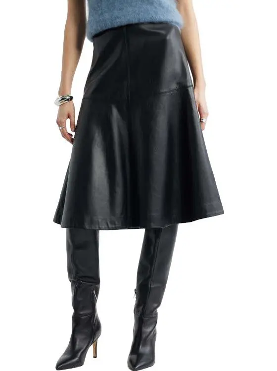 Nordstrom Leather A-line Midi Skirt - Black