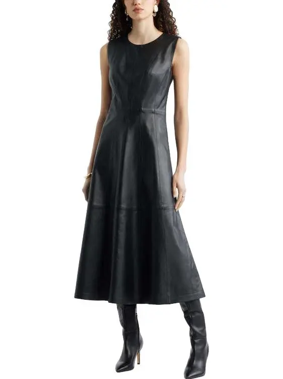 Nordstrom Seamed Leather Midi Dress - Black