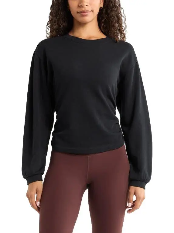 Zella Ruched Side Cotton Blend French Terry Sweatshirt - Black