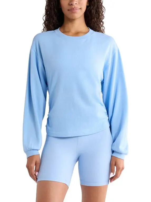 Zella Ruched Side Cotton Blend French Terry Sweatshirt - Blue Pacid
