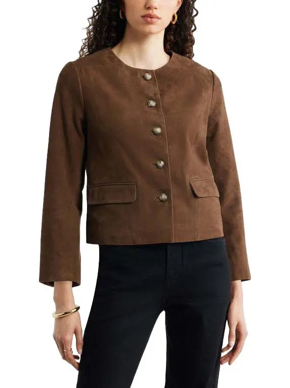 Nordstrom Suede Cropped Jacket - Brown Drum