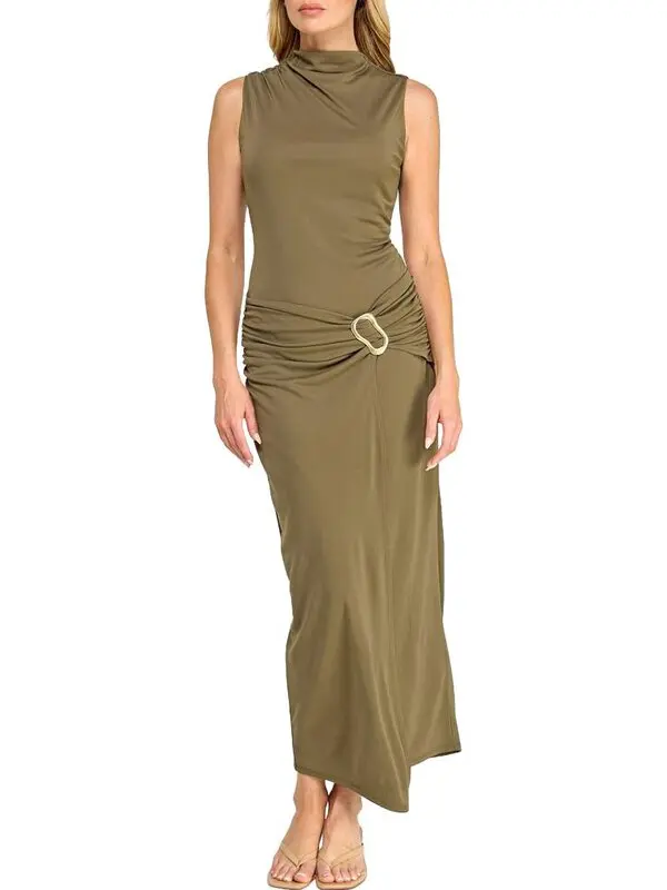 SOCIALITE Sleeveless Body-con Dress With Hardware Detail And Slit - Olive