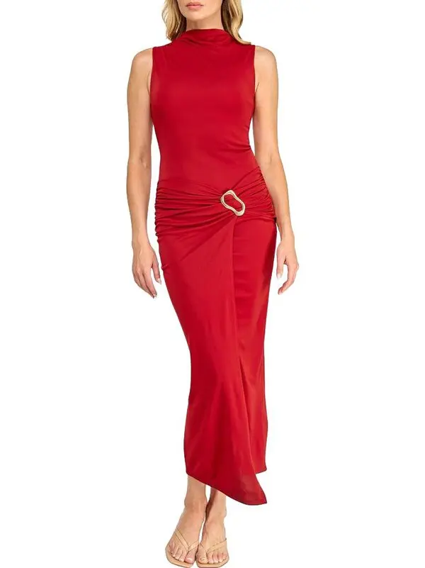SOCIALITE Sleeveless Body-con Dress With Hardware Detail And Slit - Red