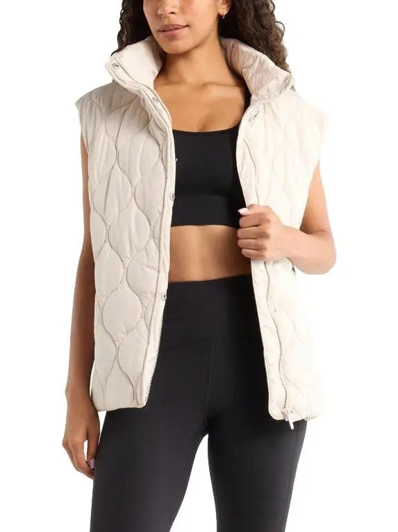 Zella Skyline Belted Puffer Vest - Grey Pebble