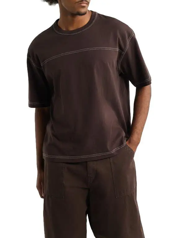 Bp. Contrast Coverstitch Cotton Jersey T-shirt - Brown Coffee