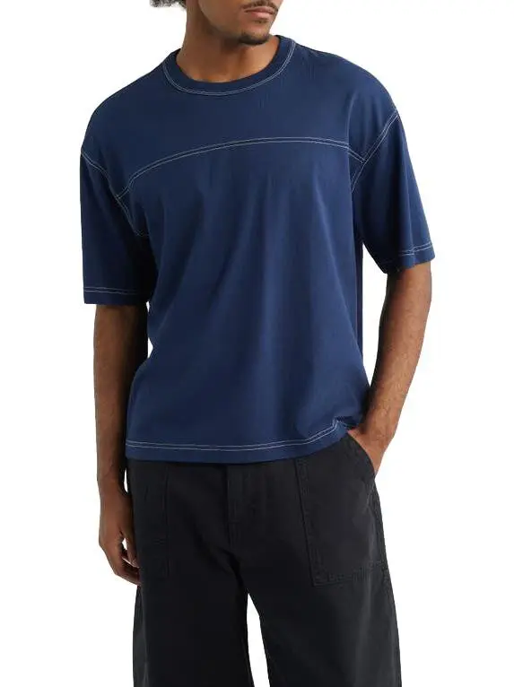 Bp. Contrast Coverstitch Cotton Jersey T-shirt - Navy Iris