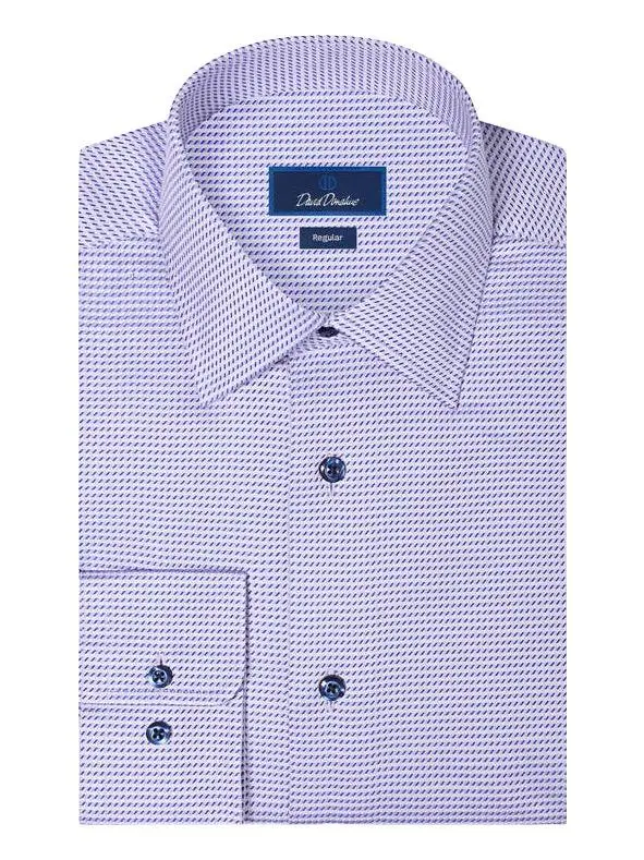 David Donahue Regular Fit Geo Pattern Cotton Dobby Dress Shirt - Lilac/navy